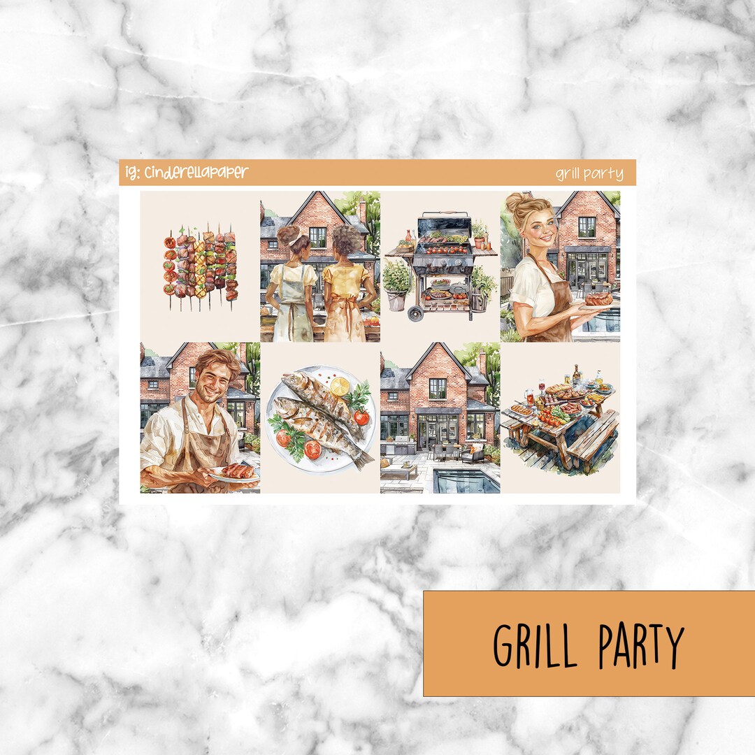 Grill Party Printable Planner Stickers, Weekly Sticker Kit Erin Condren ...