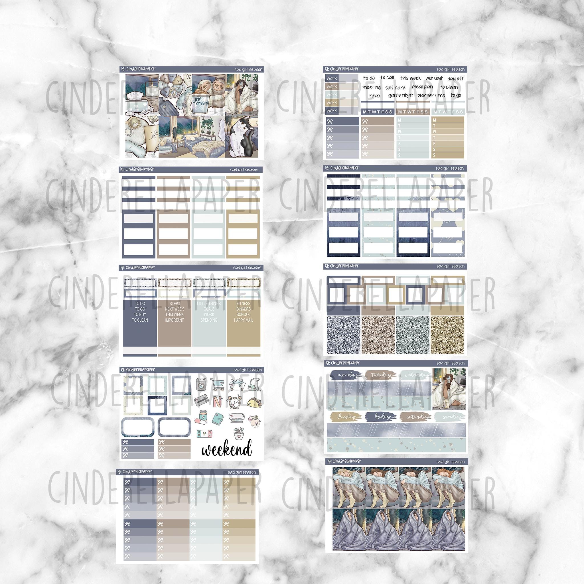 Sad Girl Season Printable Planner Stickers, Weekly Kit (silhouette Cut ...