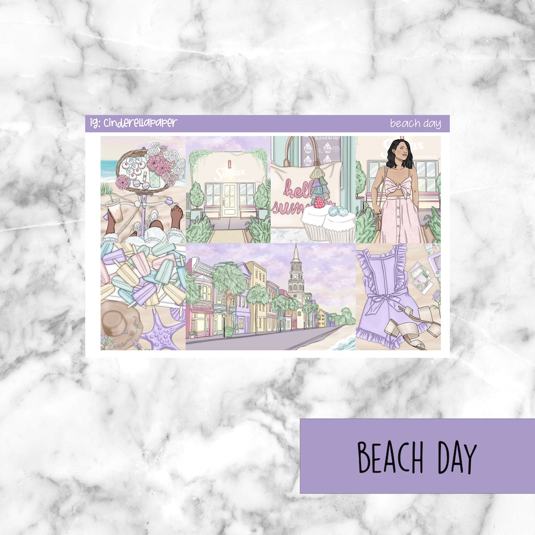 Beach Day Printable Planner Stickers, Weekly Sticker Kit Erin Condren ...