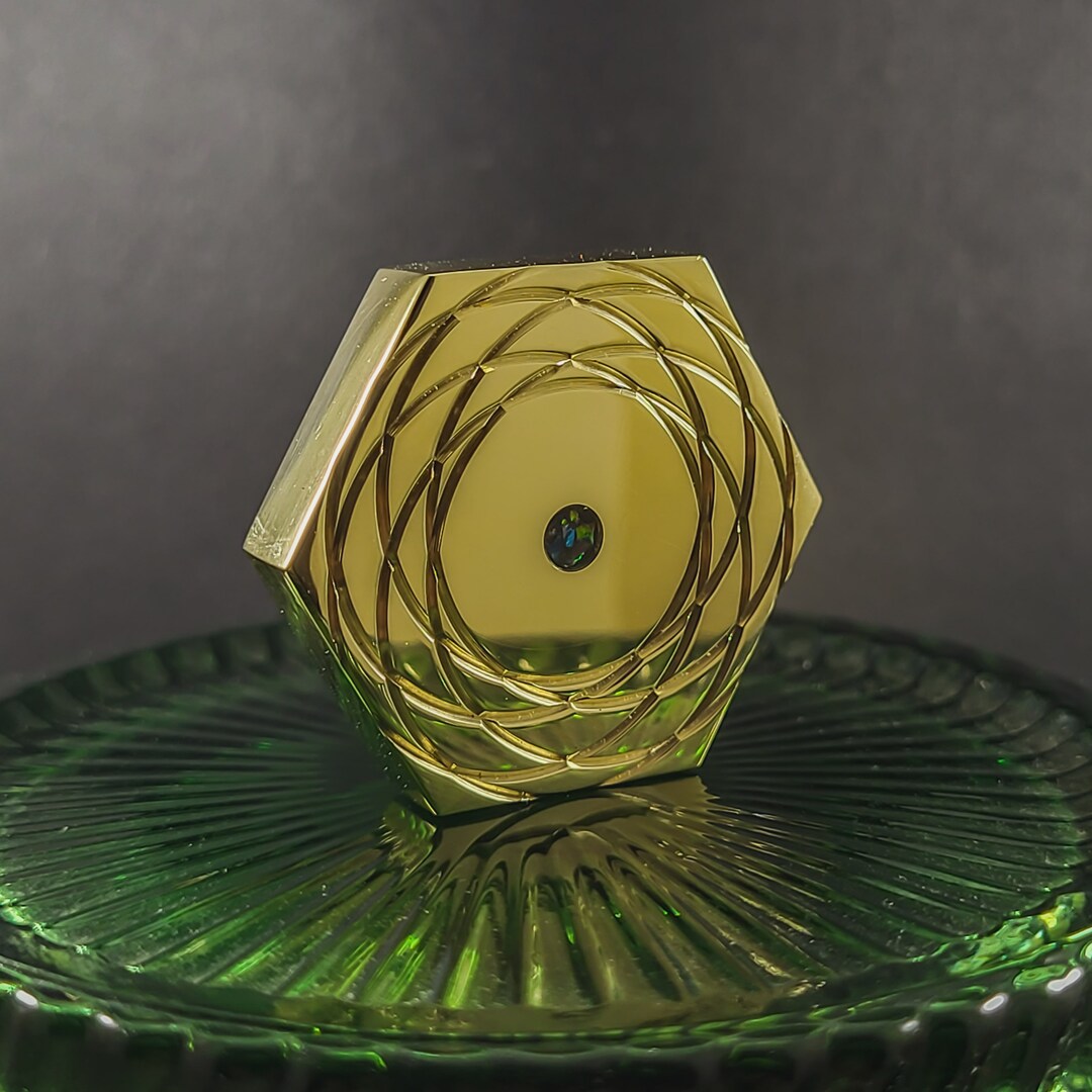 Collectible Brass Coin With Flower Pattern and Striking Black Opal ...