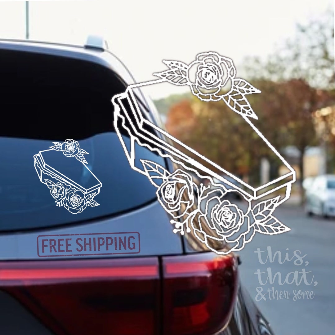 Coffin With Flowers Vinyl Decal Sticker, Cute, Goth, Girly Bumper ...