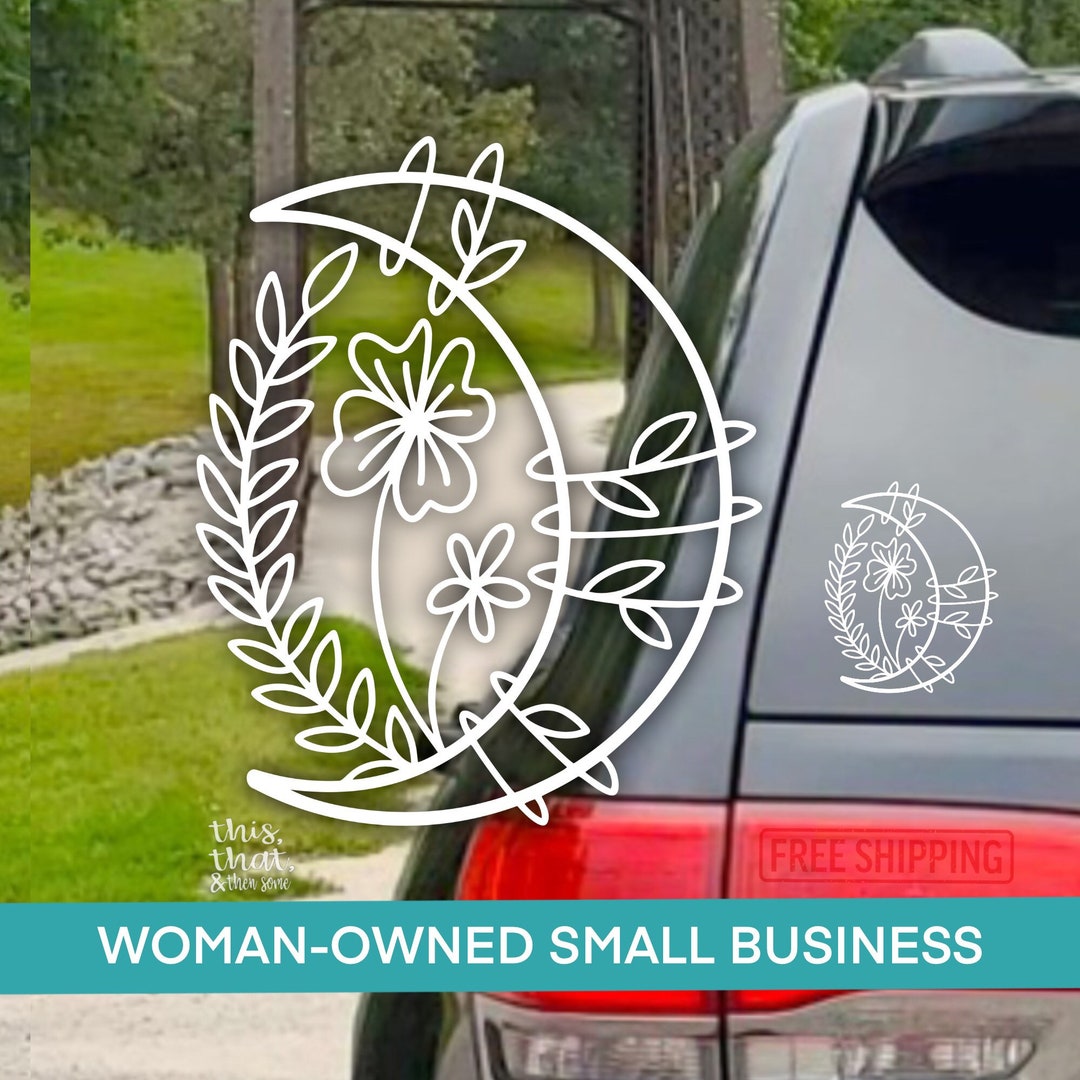 Simple Moon With Leaves Vinyl Decal Sticker, Cute, Water Bottle, Car ...