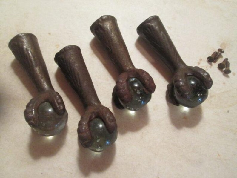 Set of FOUR Cast Iron and Glass Ball and Claw Feet Shabby Antique ...