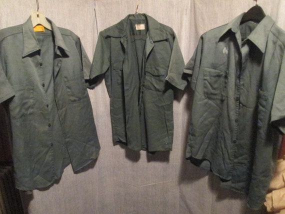 SIX Shabby Work Shirts 1970s 1980s Vintage Farmer Shi… - Gem