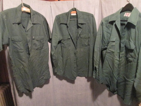 SIX Shabby Work Shirts 1970s 1980s Vintage Farmer Shi… - Gem