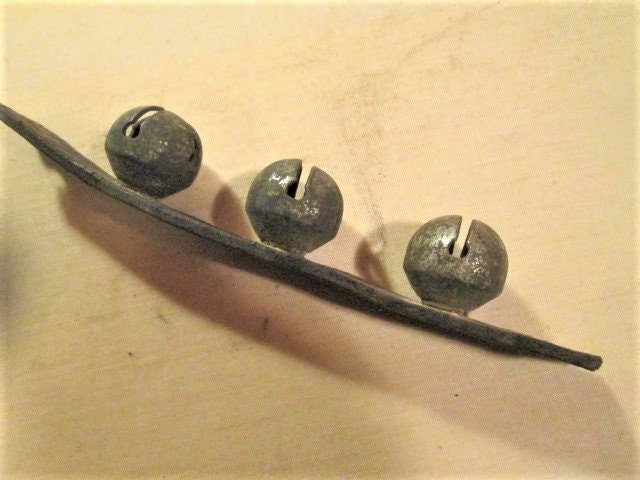 THREE Shabby Nickel Plate Brass Sleigh Bells Set of Three Bells on ...