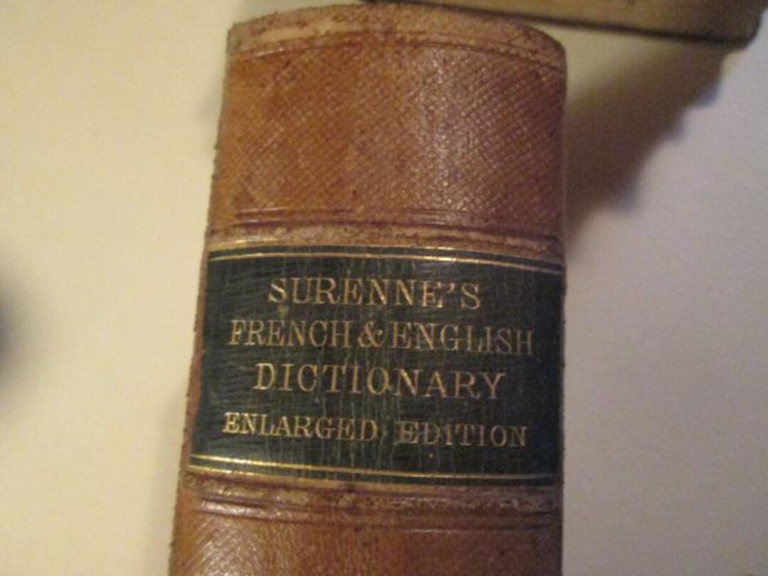 French and English 1800s Fat Leather Bound Dictionary Book 1854 Surenne ...