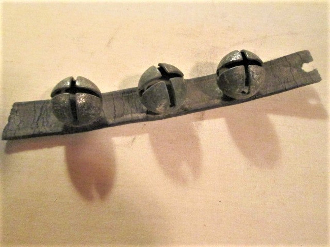 THREE Shabby Nickel Plate Brass Sleigh Bells Set of Three Bells on ...