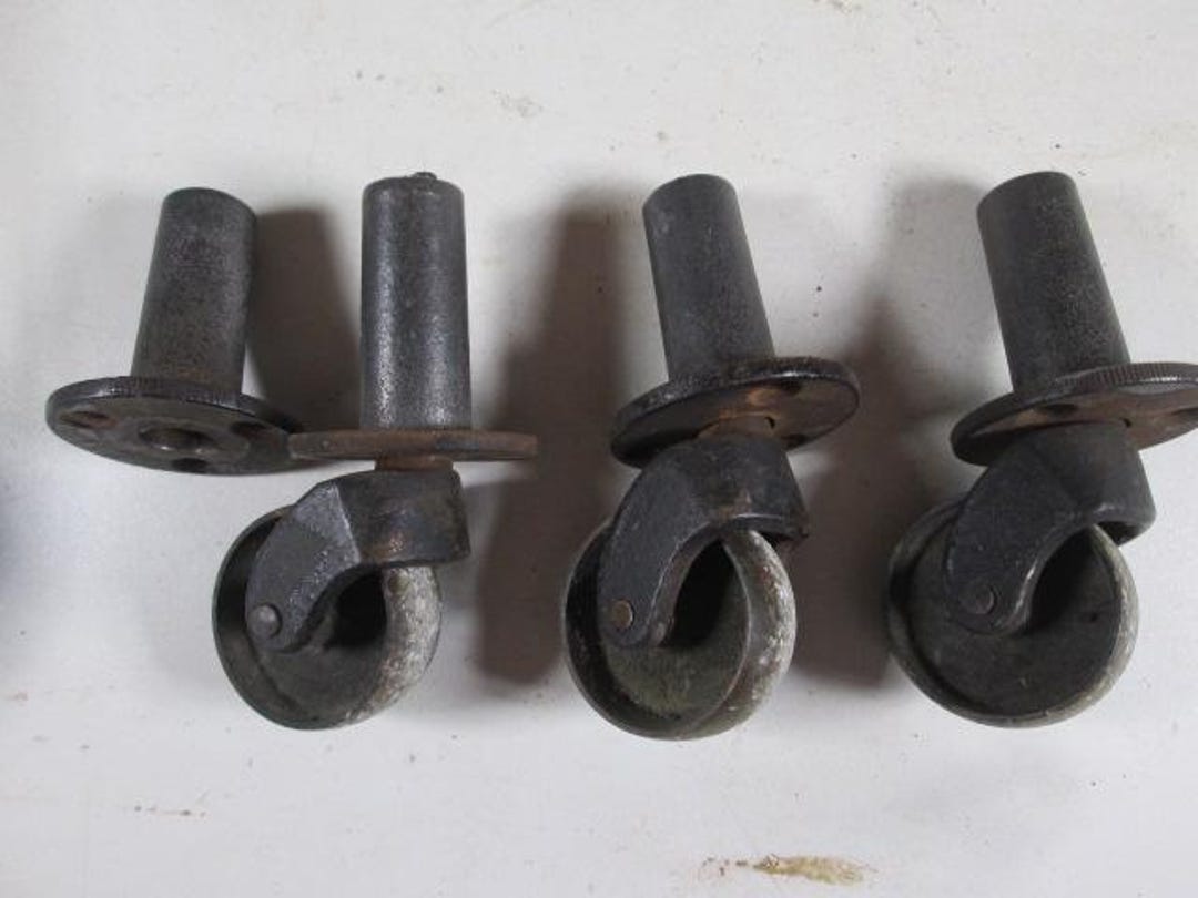 Antique Casters Cast Iron With BRASS Wheel Set of THREE Casters Larger ...