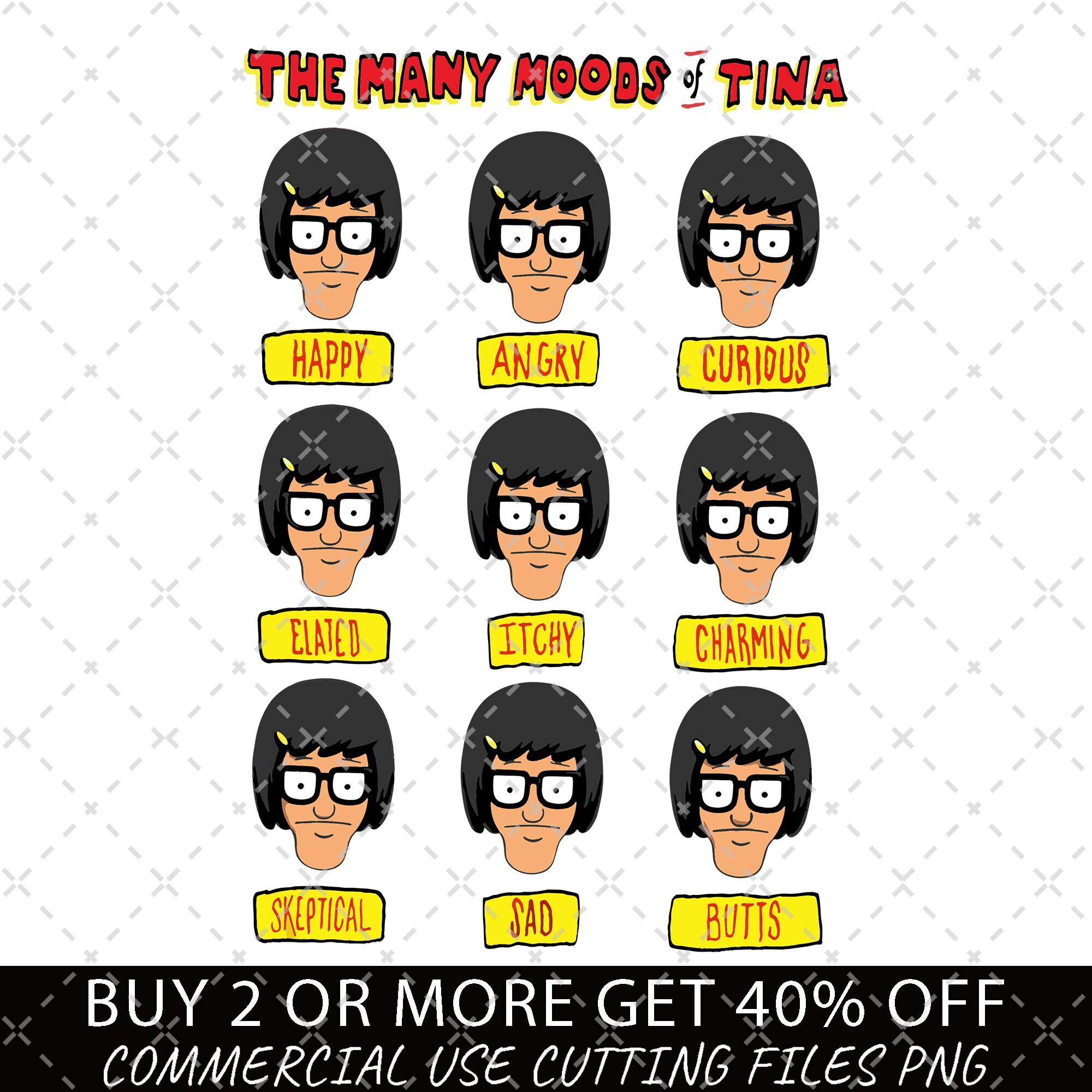 Bob's Burgers Many Mood of Tina Png, Funny Tina Svg, Bob Burger Png - Etsy