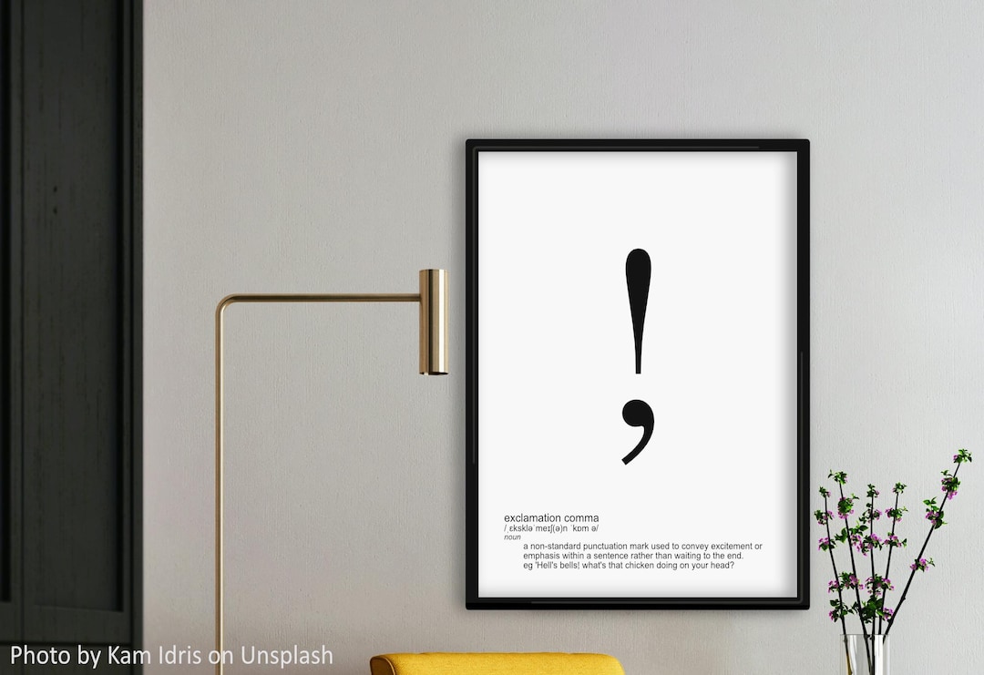 Typography Exclamation Comma Wall Art Print, Punctuation Décor, Grammar ...