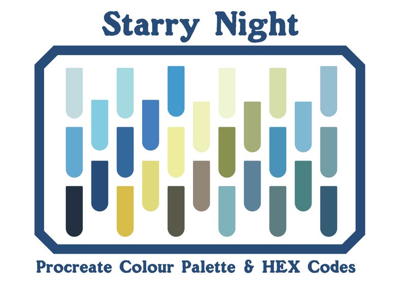 Starry Night Procreate Colour Palette. Color Swatches, Illustration ...