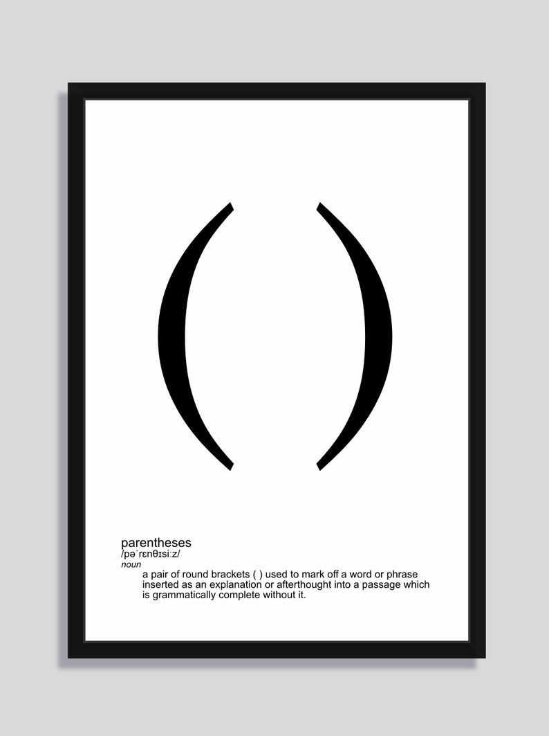 Typography Print Parentheses Punctuation Print Typographic Art ...