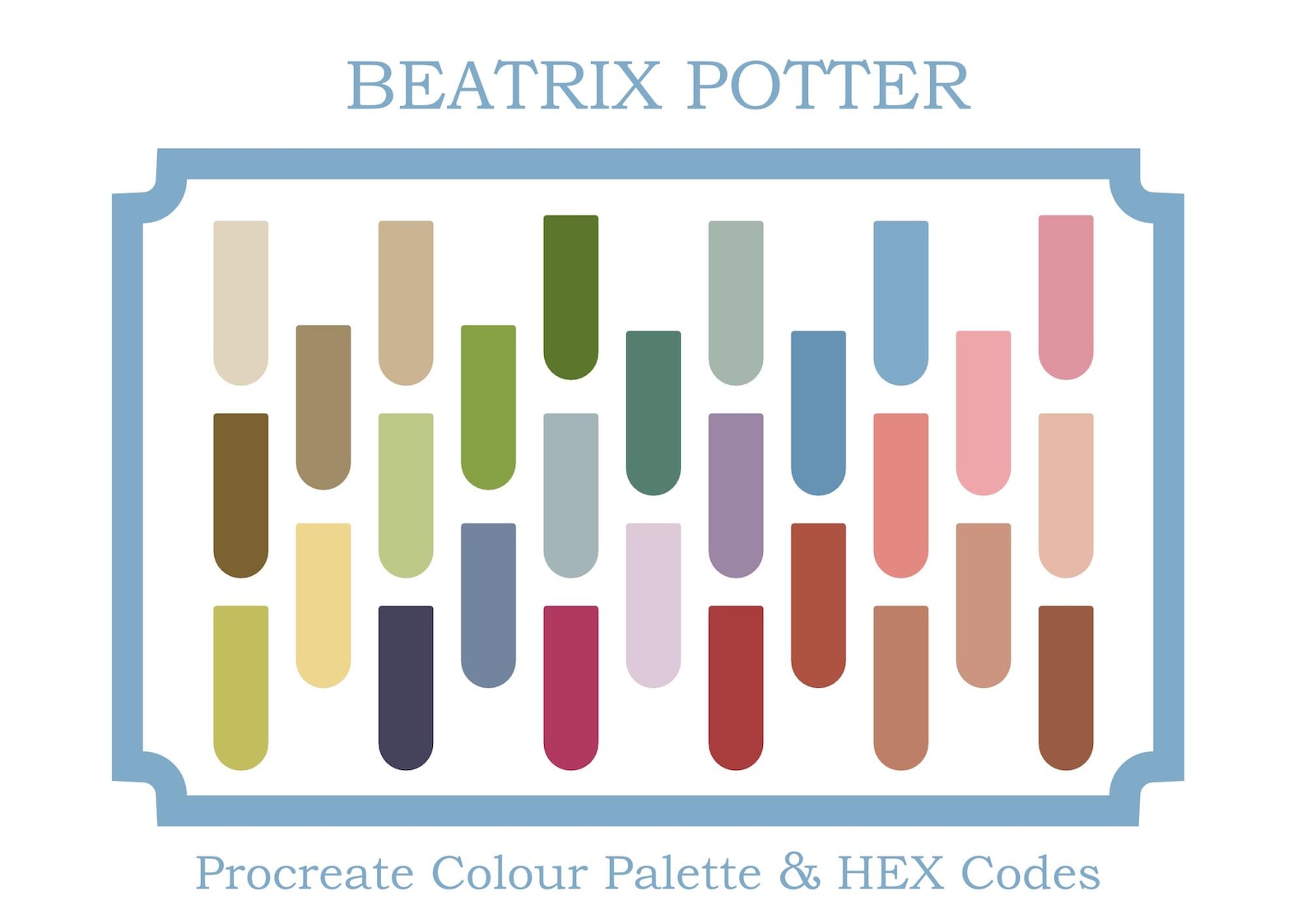 Beatrix Potter Procreate Colour Palette. Color Swatches, Illustration ...