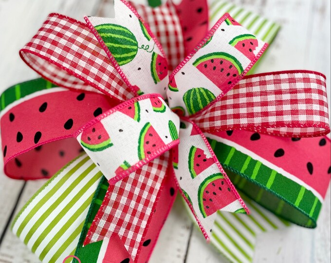 Watermelon Wreath Bow, Watermelon Decor, Spring Bow, Summer Wreath Bow ...