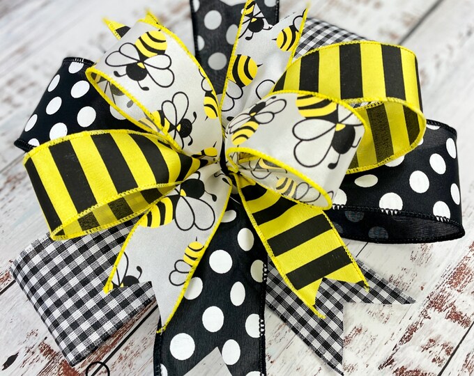 Bumblebee Bow, Bee Bow, Black and Yellow Bow, Summer Bow, Wreath ...