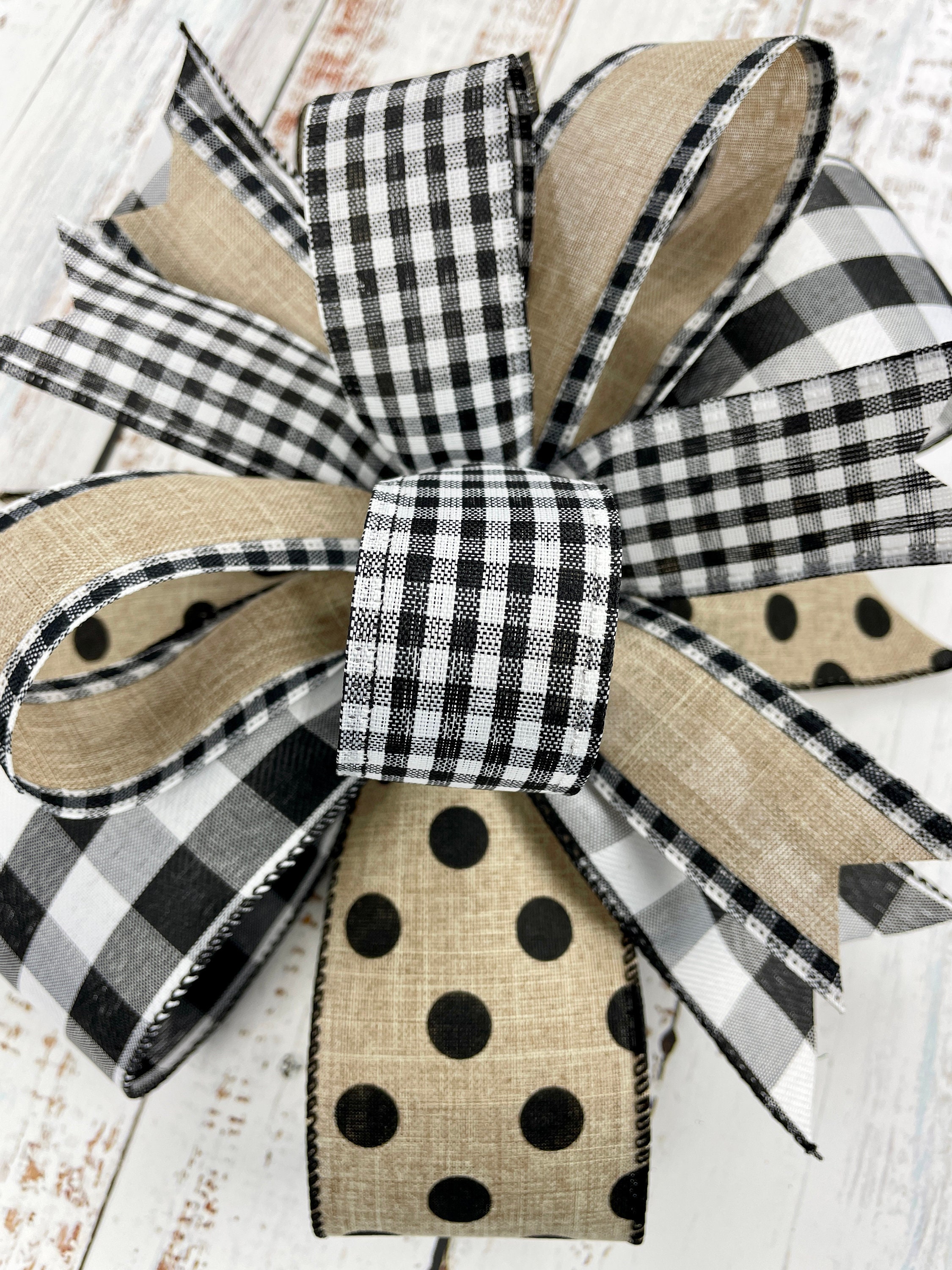 Farmhouse bow black and tan bow polka dot bow summer bow | Etsy