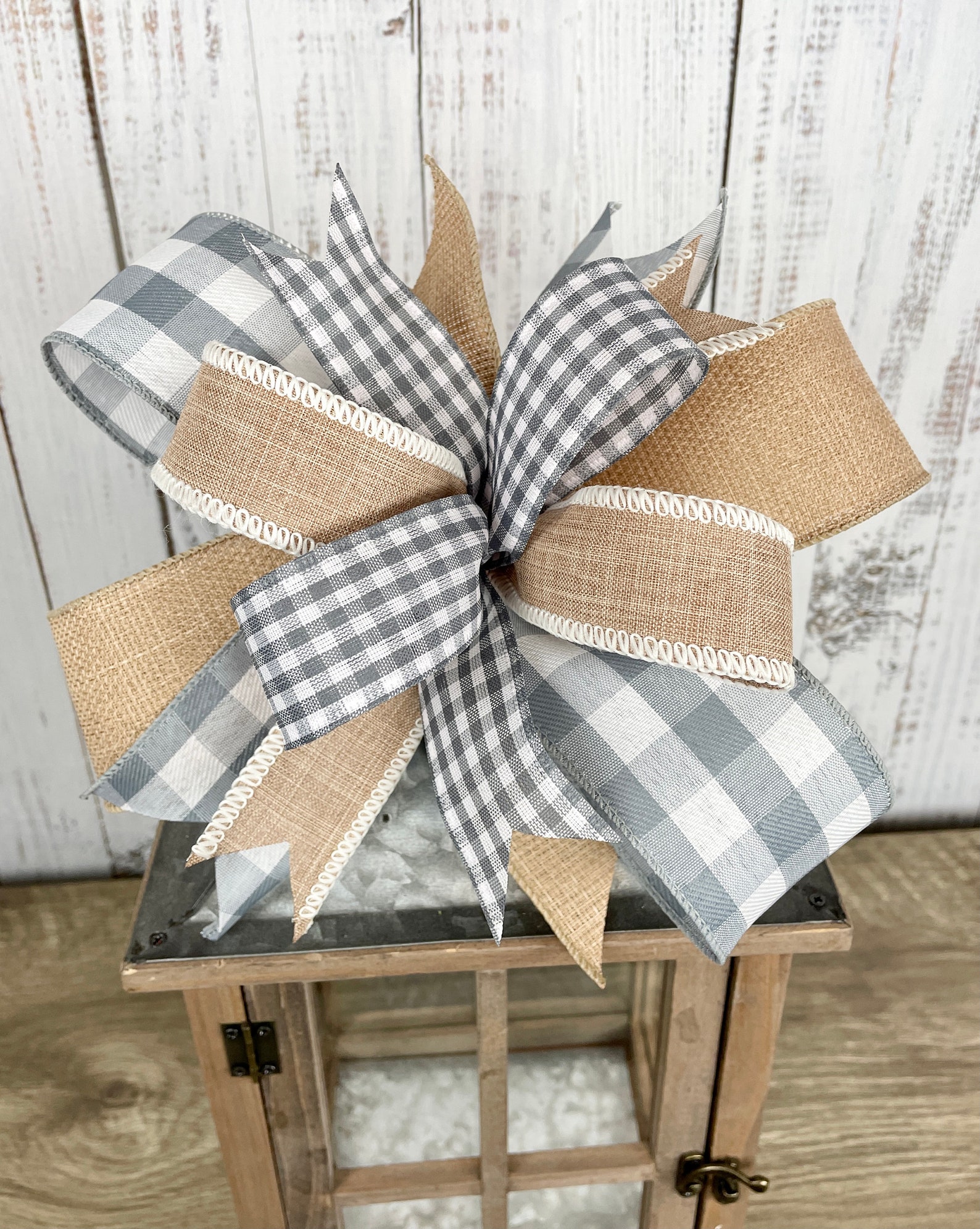 Farmhouse Bow Beige and Gray Bow Bow for Wreath Spring - Etsy