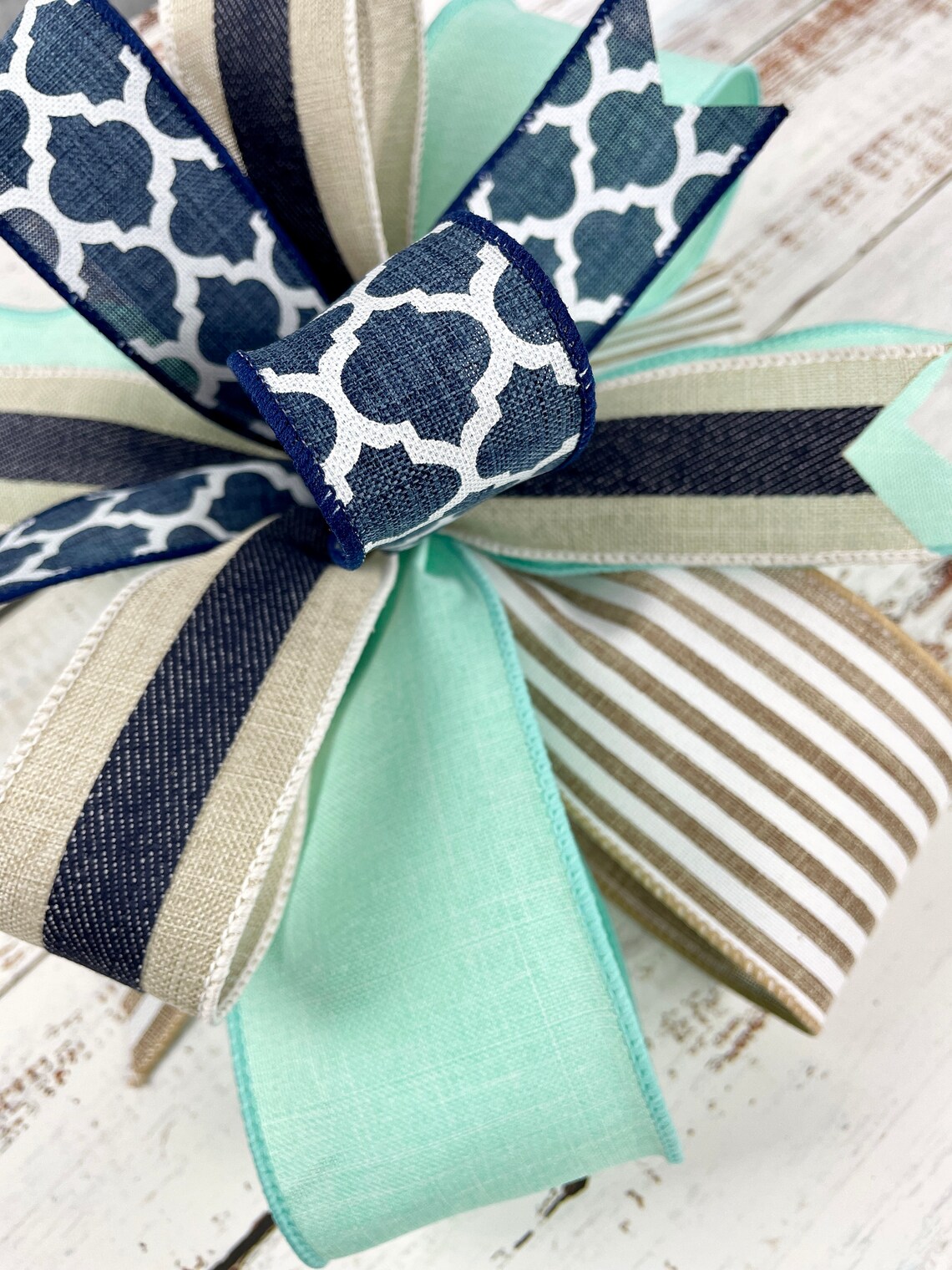 Turquoise and Navy Bow Spring Bow Summer Bow Turquoise and - Etsy