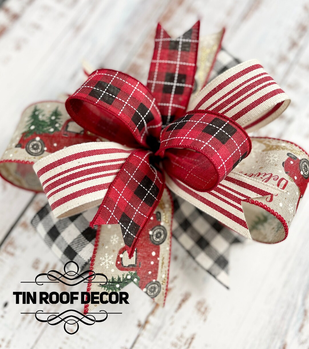 Christmas Bow, Red Truck Christmas Bow, Farmhouse Christmas Bow ...