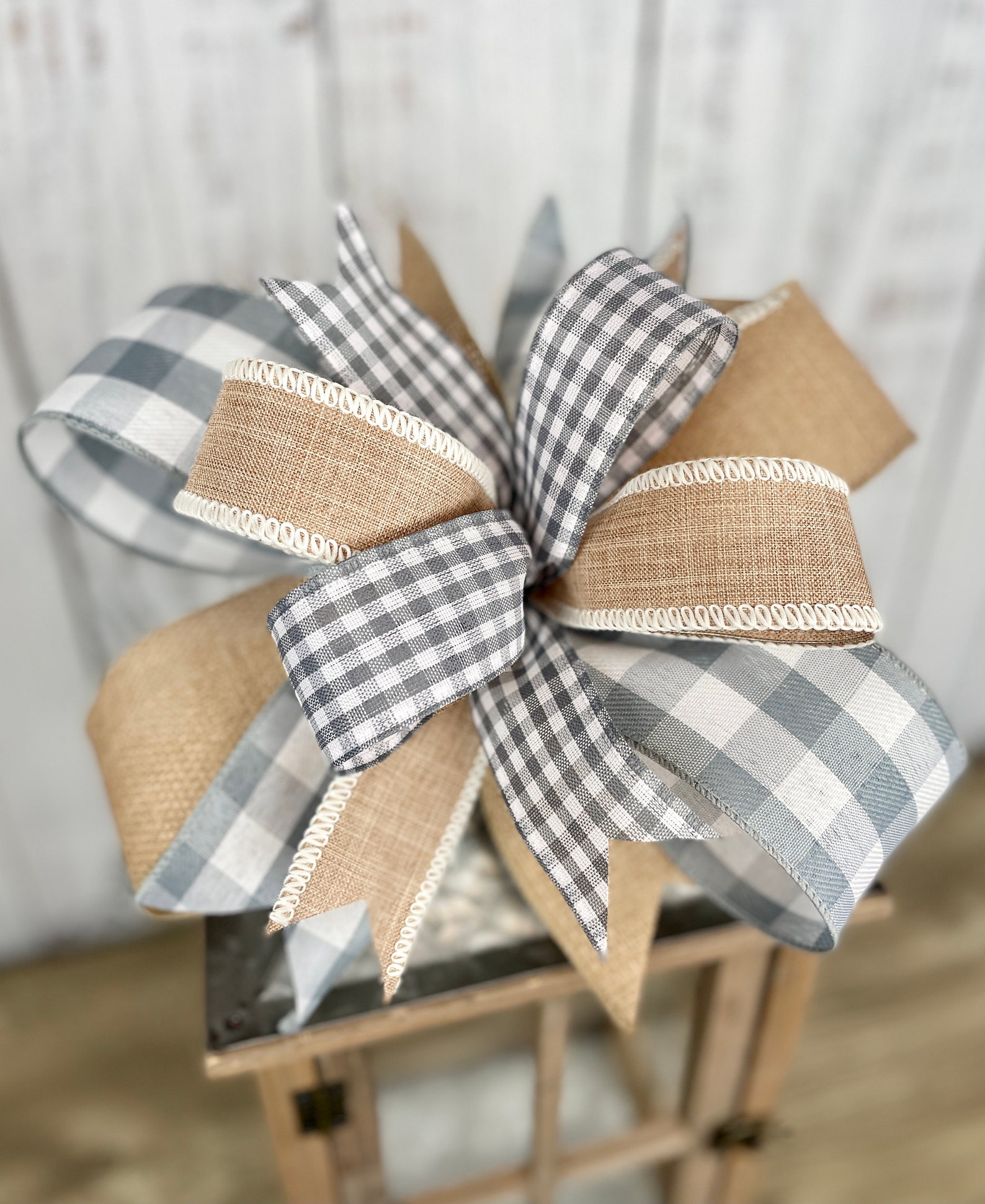 Farmhouse Bow Beige and Gray Bow Bow for Wreath Spring - Etsy