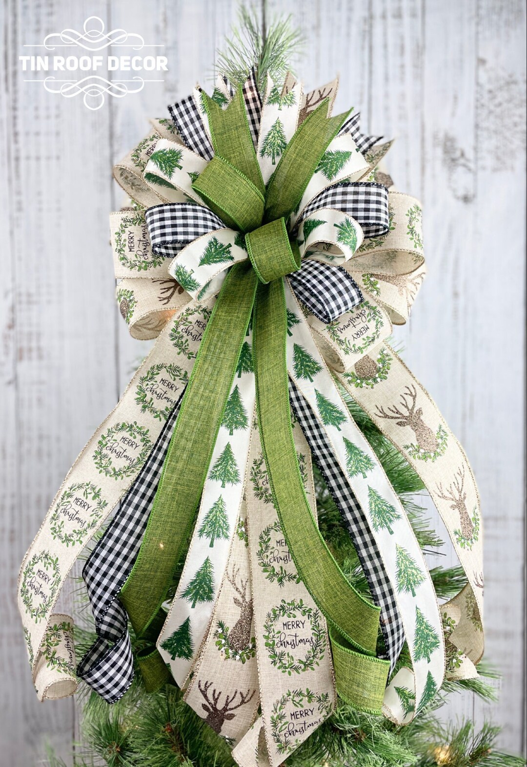 Christmas Bow, Farmhouse Tree Topper, Christmas Tree Topper, Christmas ...