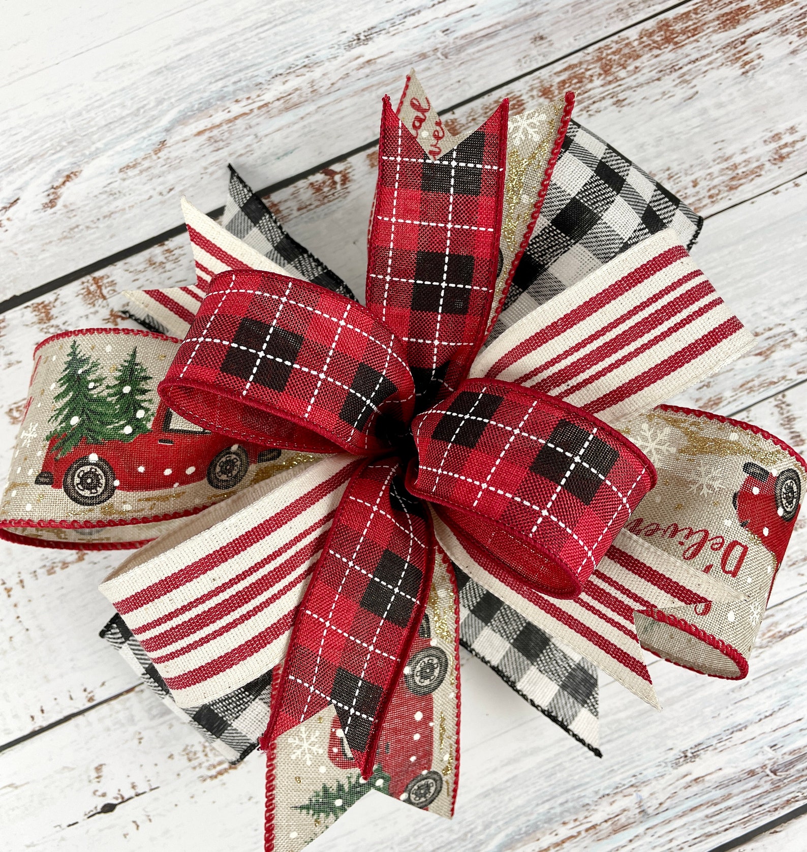 Christmas Bow Red Truck Christmas Bow Farmhouse Christmas - Etsy