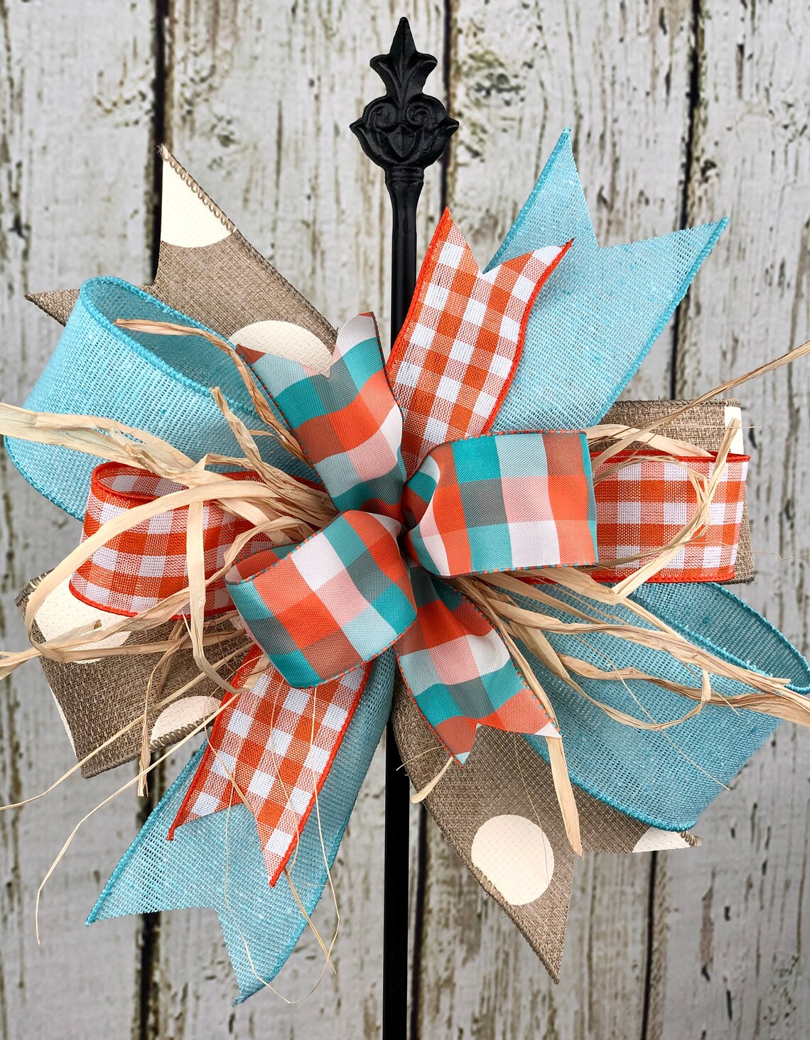 Fall bow with raffia fall wreath bow fall door hanger bow | Etsy