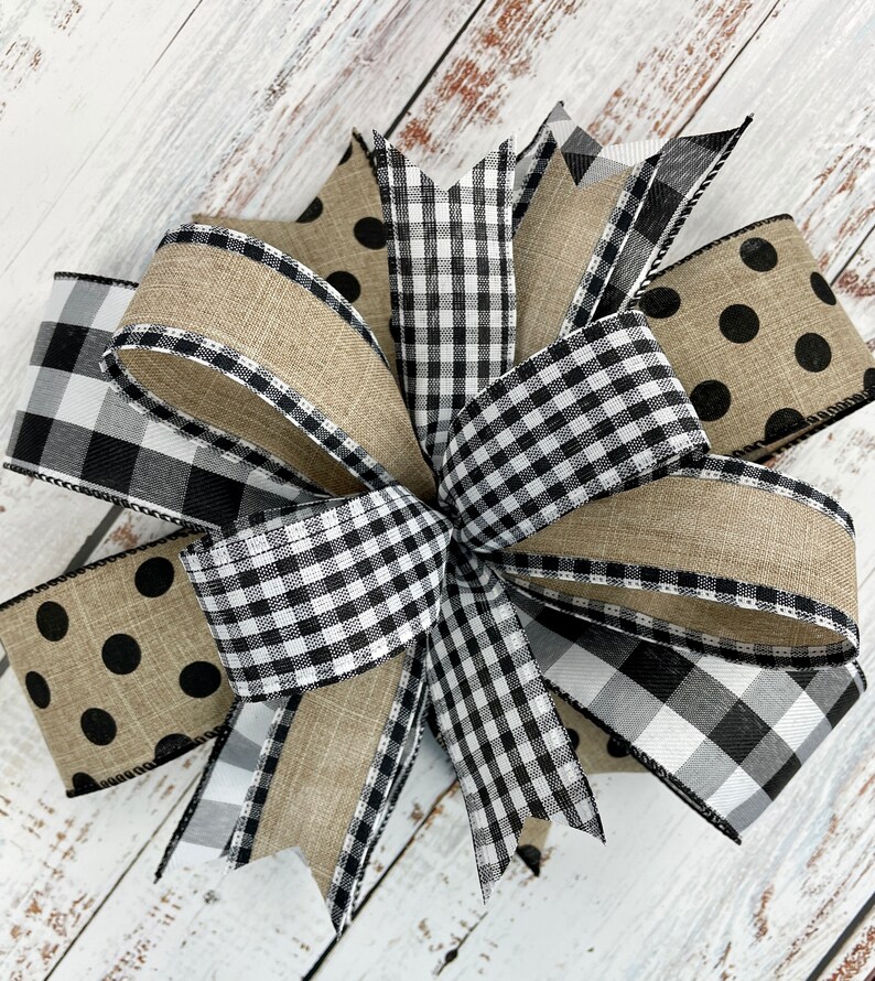 Farmhouse Bow Black and Tan Bow Polka Dot Bow Summer Bow - Etsy