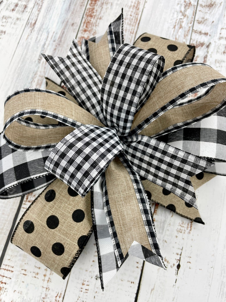 Farmhouse Bow Black and Tan Bow Polka Dot Bow Summer Bow - Etsy