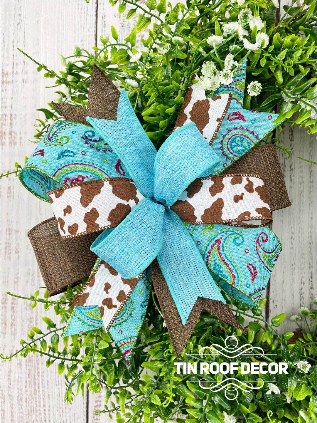 Bow for Wreath, Turquoise Paisley Bow, Cow Print Bow, Bow for Lantern ...