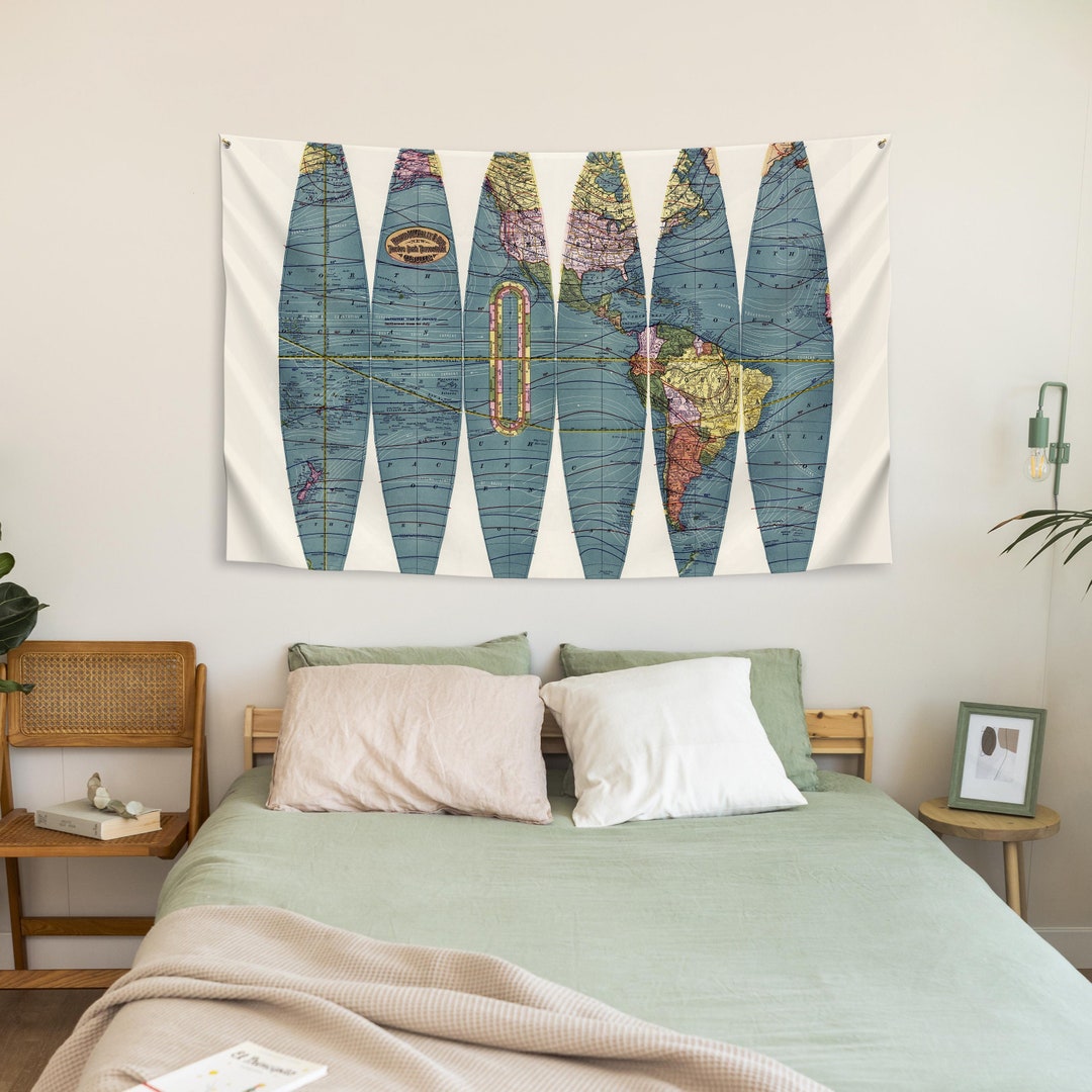 Vintage Map Wall Art Tapestry | Western Hemisphere | Antique Topography ...