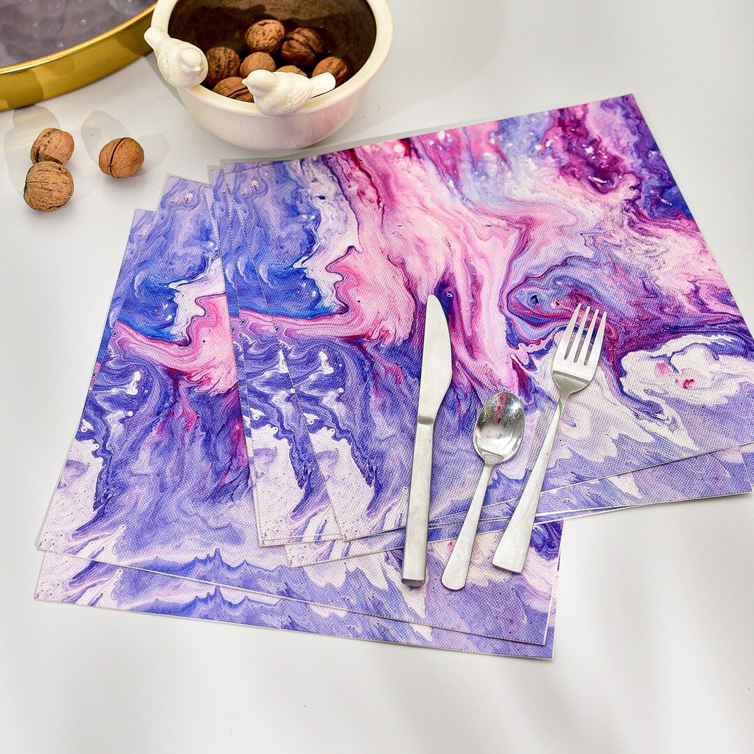 Watercolor Marble Print Fabric Table Placemat Set of 6 | Bright ...