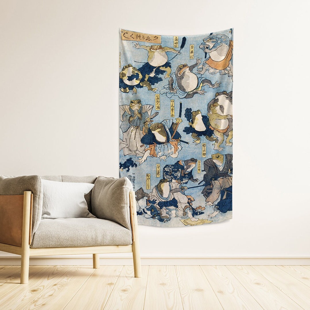 Samurai Frogs Tapestry | Traditional Japanese Print | Wabi-sabi Decor ...