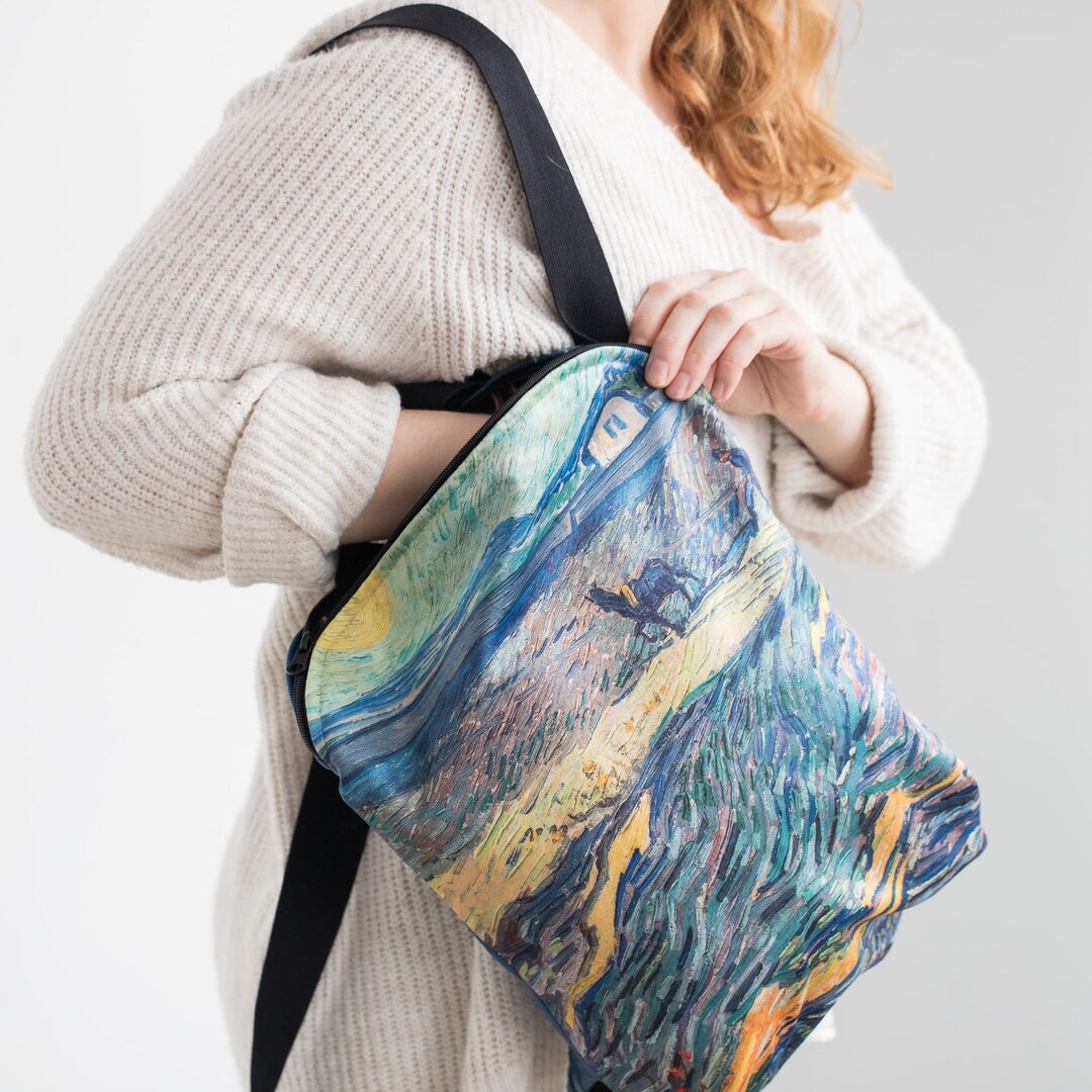 Velvet Backpack for Her | Vincent Van Gogh Printed Rucksack | Soft ...