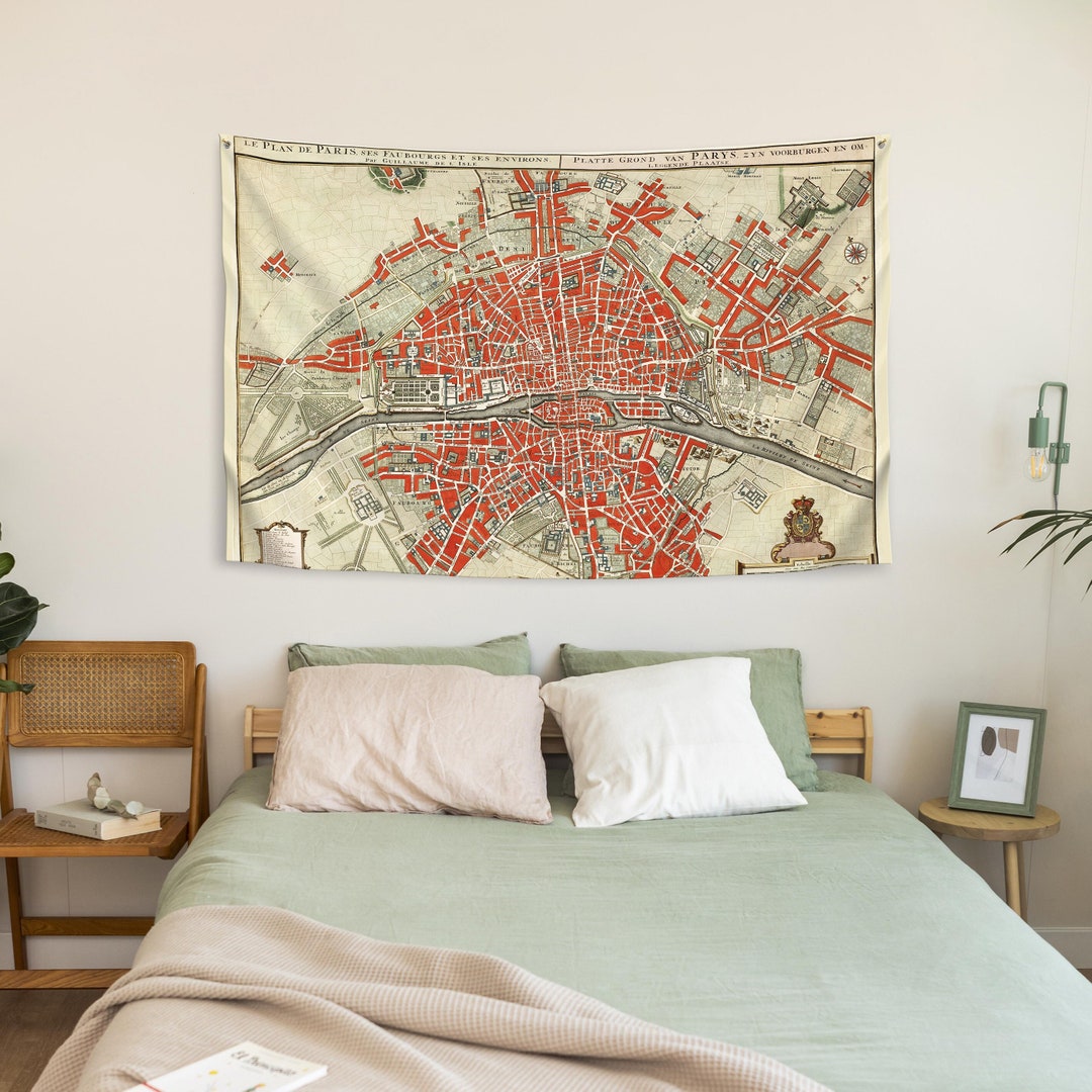 Vintage Paris Map (1721) Wall Hanging Tapestry | Antique Topography Atlas | Guillaume Delisle ...