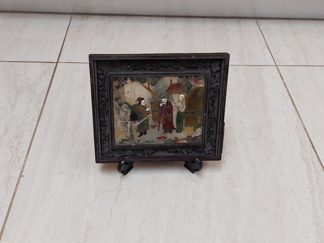 Chinese 19th Century Picture Made Out of Hardstone and Jade and Mother ...