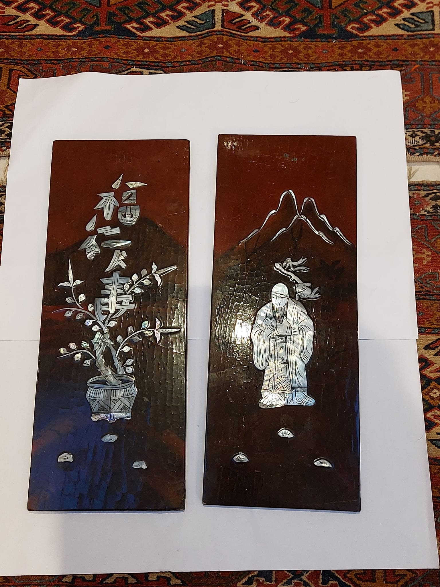 Chinese Wooden Panels /plaques Inset With Mother of Pearl 2 - Etsy
