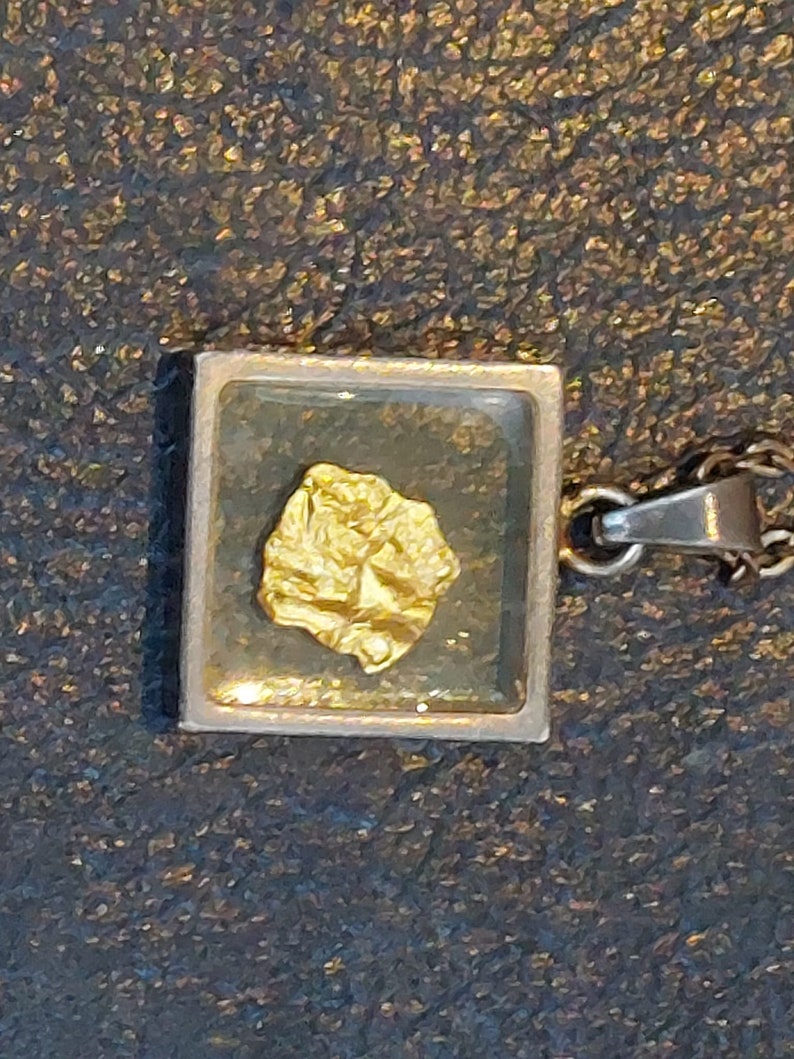 1980s Pendant Genuine Gold Leaf Flake in Gold Plated Square Glass ...