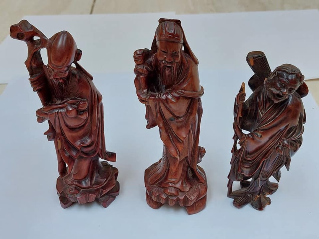Three Antique Chinese Carved Wooden Figures Deities - Etsy