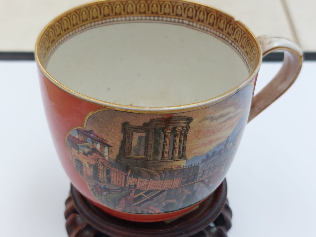 Antique Pratt Fenton Cup With Italian Lanscape and Red Ground - Etsy