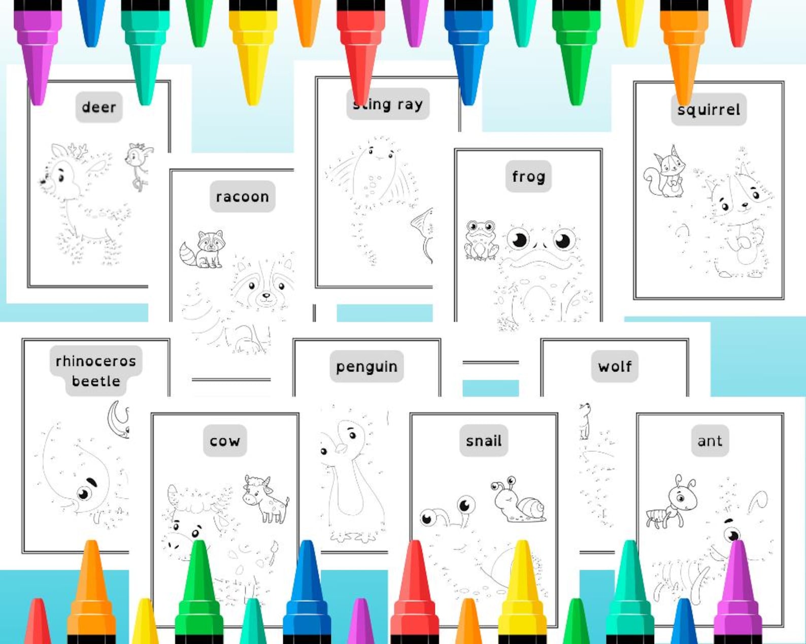 Animal Dot to Dot Coloring, Connect the Dots, Printable Coloring ...