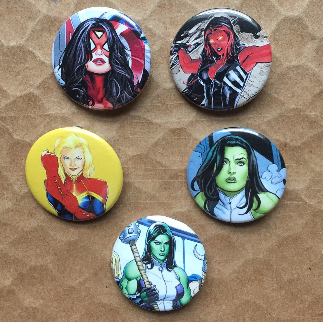 Red She Hulk Captain Marvel Spider Woman Pinback Buttons - Etsy