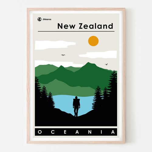 New Zealand Map Illustration Art Print NZ Poster New Zealand | Etsy