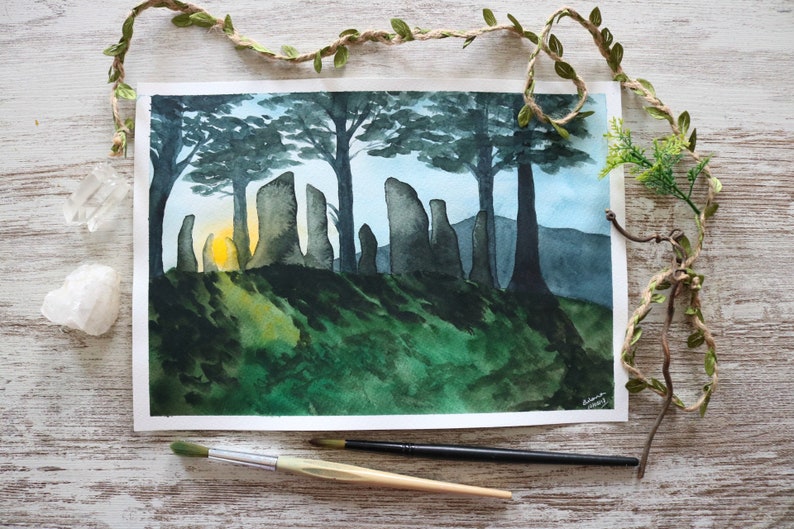 Outlander Print in Watercolors. Craigh Na Dun. Landscape in - Etsy