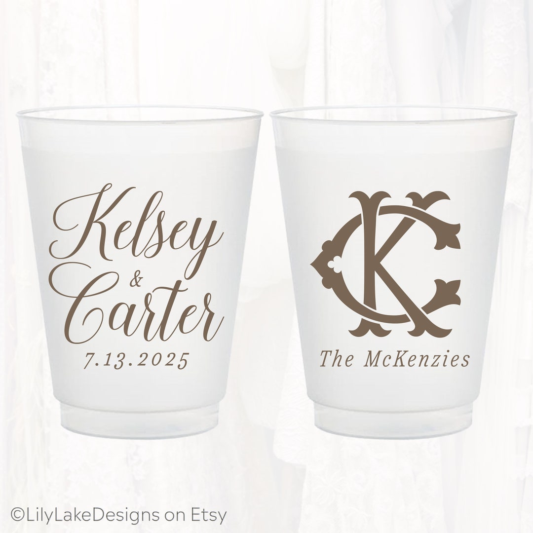 Personalized Wedding Frosted Cups, 9 12 14 16 20 Oz, Monogrammed ...