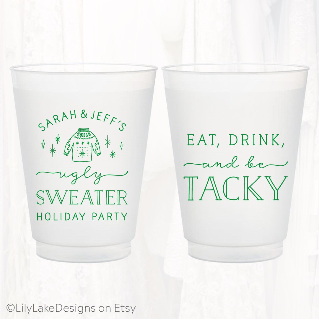 Personalized Ugly Sweater Party Frosted Cup, Holiday Favor, Customized ...