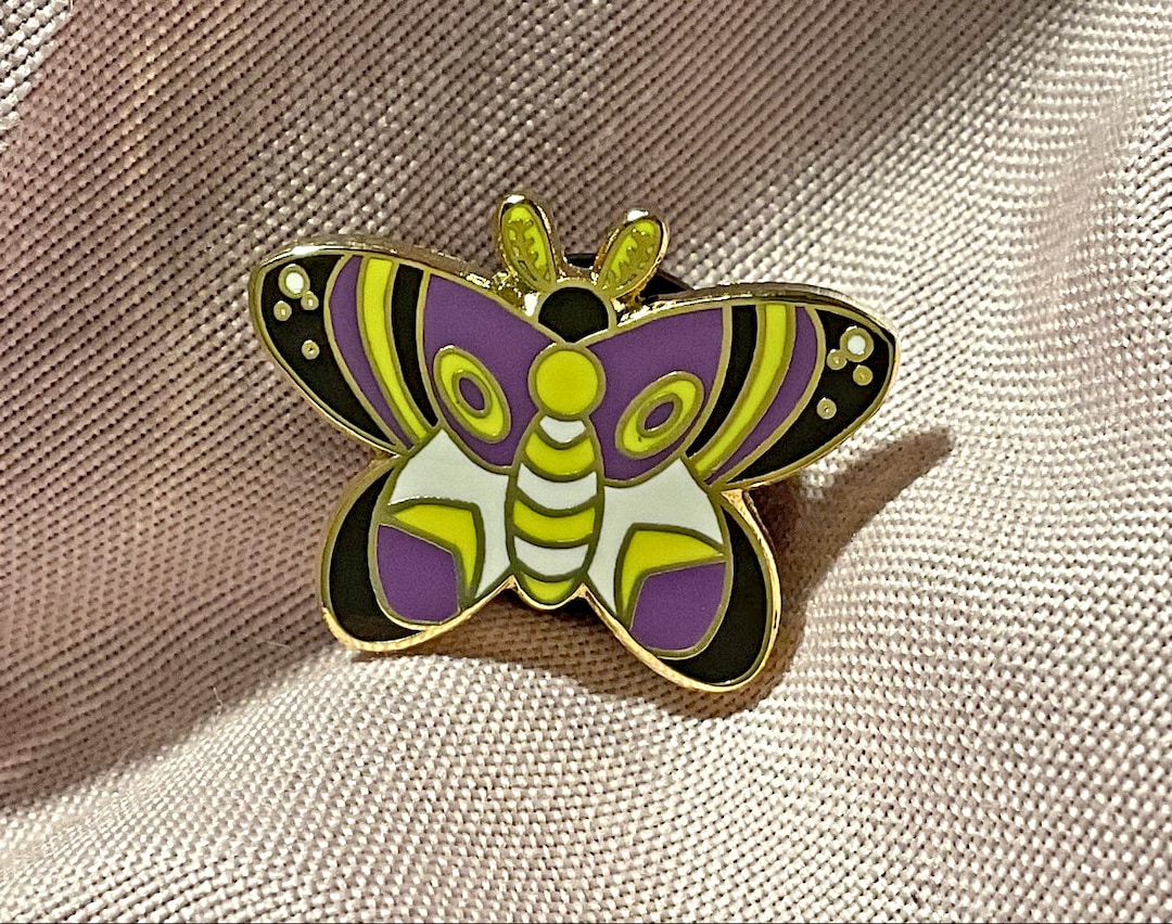 Yellow Purple White Butterfly Moth Enamel Pin / Nonbinary Enbie NB ...