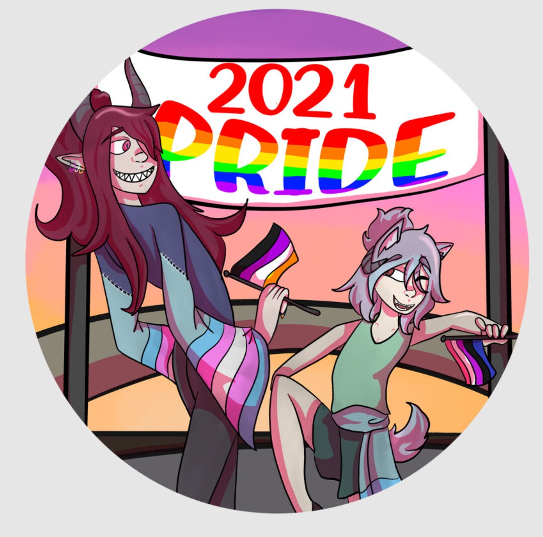 OC Original Character Malaphas Elivra Demon Kistune Pride Parade 2.25 Pinback Button LGBT Queer ...