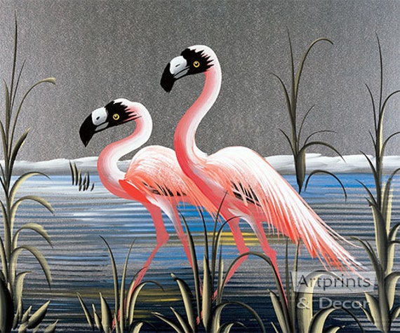 Retro Flamingos Art Print of Vintage Art 24 x 20 Image Size | Etsy